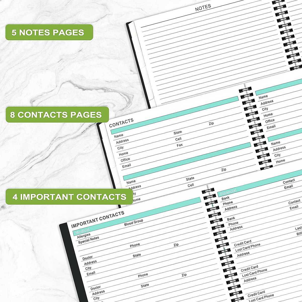 2023-2024 Monthly Planner/Calendar - 18-Month Planner with Tabs & Pocket, July 2023 - December 2024, Contacts and Passwords, 8.5" x 11", Thick Paper, Twin-Wire Binding - Black