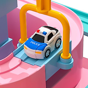 TEMI Car Toys for Girls - Race Track for Toddlers 3-7 Years Old, Puzzle Rail Car, City Magnet Toys with 3 Small Cars, Educational Games Birthday Gifts for Kids