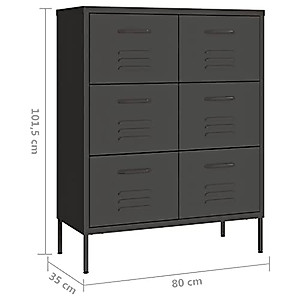 GOLINPEILO Metal 6-Drawer Storage Cabinet, Steel Drawer Storage Organizer, Metal Storage Dresser Cabinet, Office Storage File Cabinet for Home Office Organization, 31.5"x13.8"x40" Anthracite
