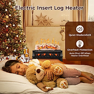 Joy Pebble Electric Fireplace Insert Log Heater 21", 750W/1500W Adjustable 5 Flame Brightness&Speed, Fireplace Insert with Realistic Ember Bed&Whitish Gray Log, Overheat Protection&Remote Control