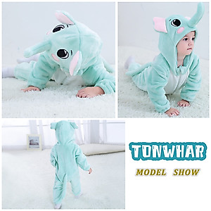 TONWHAR Kids' And Toddlers' Infant Tiger Dinosaur Animal Fancy Dress Costume Outfit Hooded Romper Jumpsuit (18-24 Months/Height:32"-35",Elephant)
