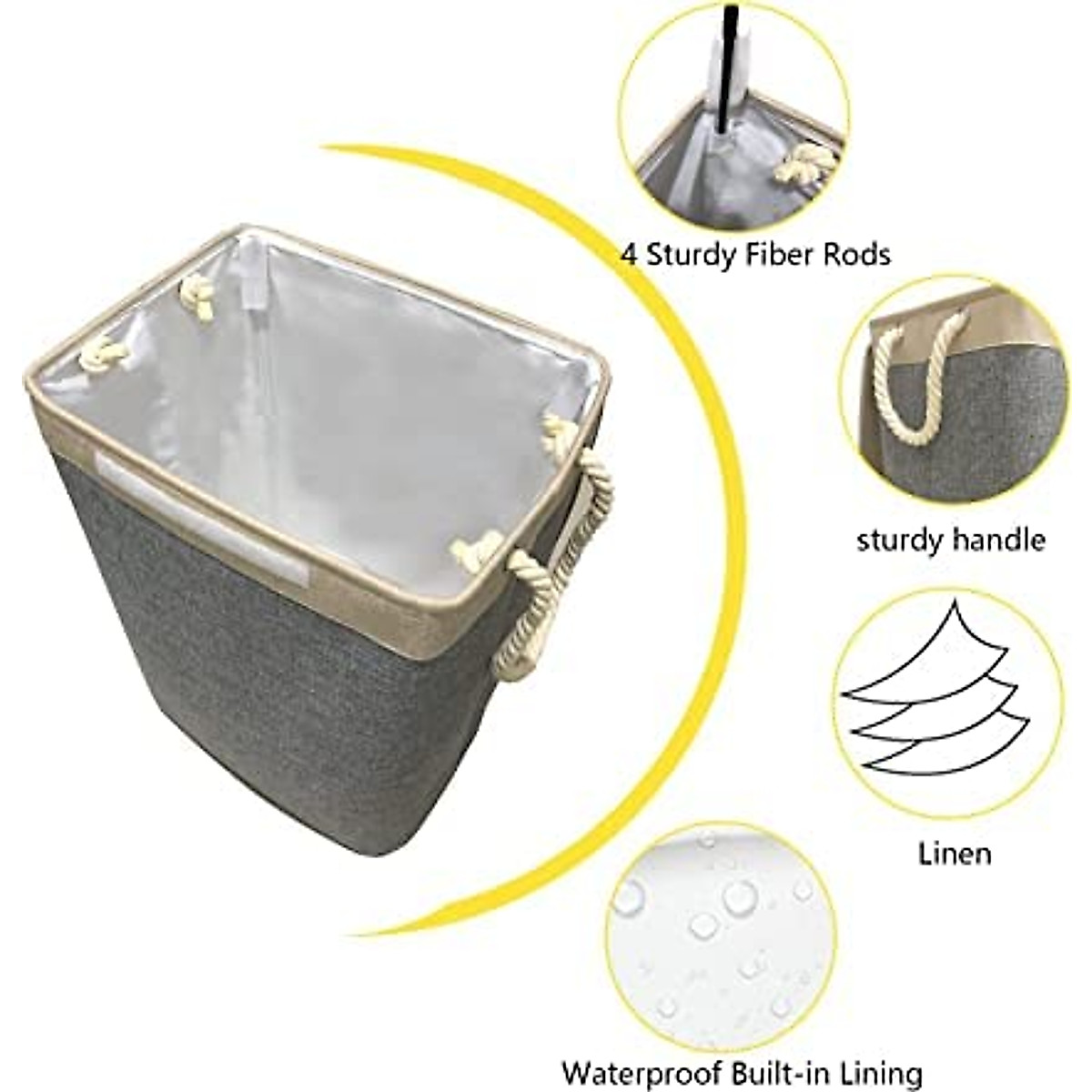 Laundry Basket with Lid & Inner Liner Bag Collapsible Stand Large Hamper for Bedroom Bathroom Dorm, Toys Clothing Organization 76L (Grey)