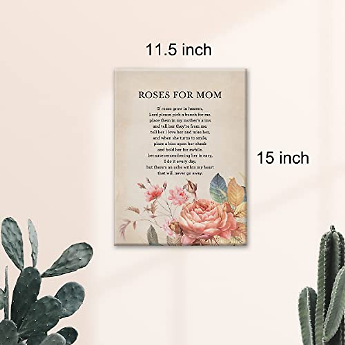 in Loving Memory of Mom Wall Art If Roses Grow in Heaven Canvas Print Framed Funeral Poem Painting for Home Wall & Tabletop Decor