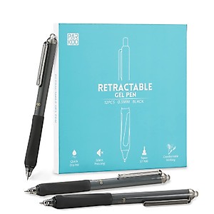 ParKoo Gel Pens Quick Dry Ink Fine Point 0.5mm, Retractable Rolling Ball Black Ink, Click Silent Pens Set for Journaling Notetaking Drawing Sketching Smooth Writing Non Bleed 12pcs