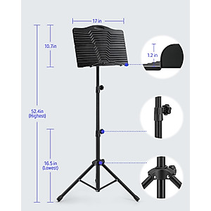 Donner Sheet Music Stand with Light, DMS-1 Portable Metal Music Stand, Tabletop Music Book Stand for Guitar, Ukulele, Violin Players