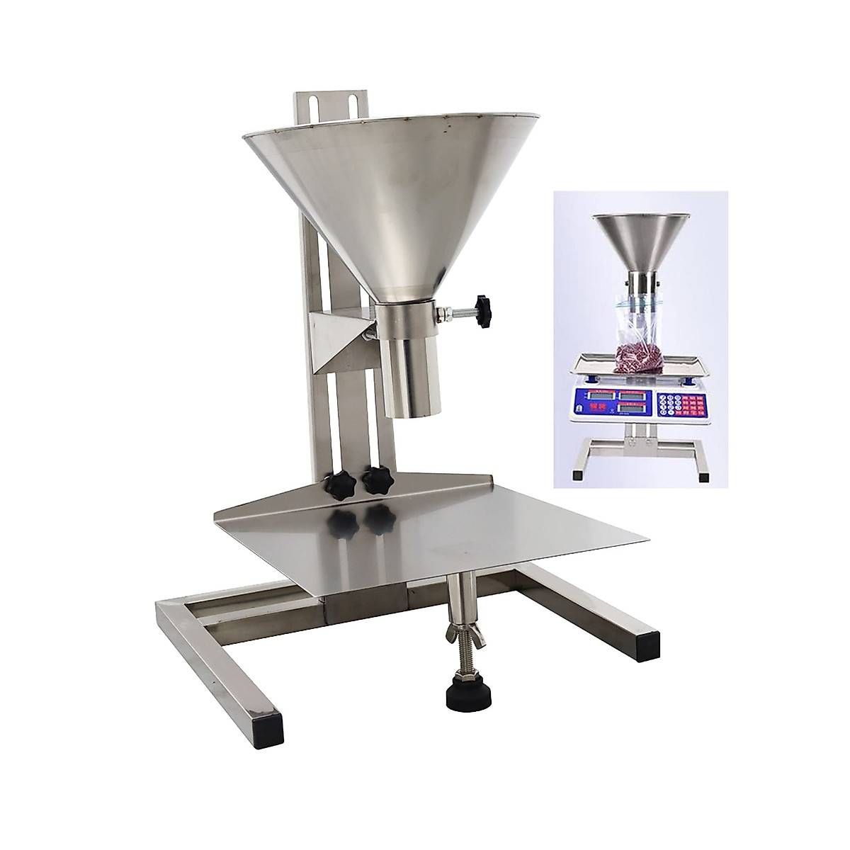 LGXEnzhuo Stainless Steel Feeding Hopper with Support Stand Manual Filling Package Funnel Under Funnel Diameter 2inch
