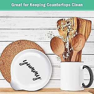 Large Spoon Rest for Stove Top & Kitchen Counter - Ceramic Utensil Rest White 5 Inch Oversized Spoon Holder - Farmhouse Home Décor for Coffee Cup & Tea Spoon, Cooking, Utensil, Ladle Rest, Yummy