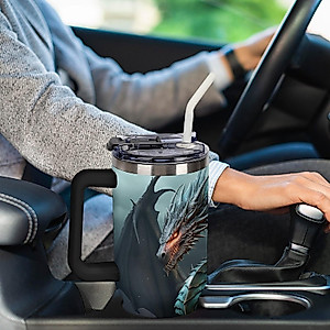 QWJKM Cool Dragon Tumbler with Handle Large Insulated Car Cup 40 OZ Stainless Steel Travel Mug Leak Proof Water Bottle with Lid And Straw for Car Home Office Gifts