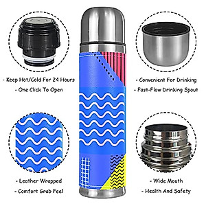 Stainless Steel Leather Vacuum Insulated Mug Geometry Thermos Water Bottle for Hot and Cold Drinks Kids Adults 16 Oz