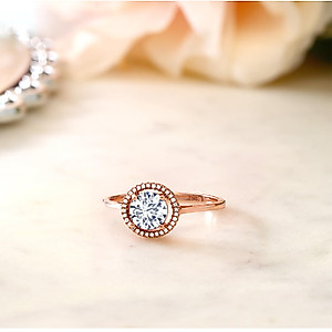 Gem Stone King 10K White Gold Gemstone Birthstone & Diamond Halo Promise Wedding Engagement Ring | Round 6MM | White Gold Ring For Women