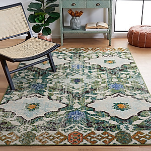SAFAVIEH Madison Collection Area Rug - 9' x 12', Green & Ivory, Boho Distressed Design, Non-Shedding & Easy Care, Ideal for High Traffic Areas in Living Room, Bedroom (MAD445Y)