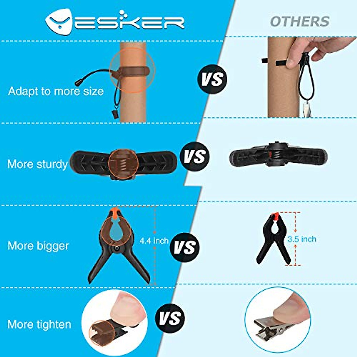 Yesker Backdrop Clamps and Background Clips 6 Pack, 4.4 inch Heavy Duty Clips Holder for Photography Studio Video Backdrop Support Stand