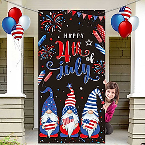 4th of July Banner Patriotic Decoration Independence Day Door Banner 4th of July Gnomes Door Cover America Strip Star Memorial Day Sign for Indoor Outdoor Party Supplies 71 x 35 Inches