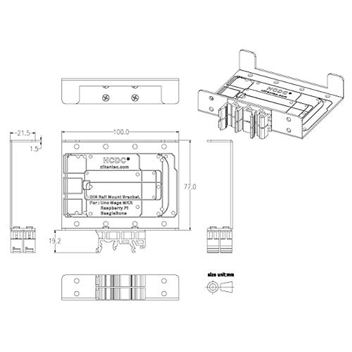 DIN Rail Mount Bracket for Raspberry Pi A+ B+ 2B 3B 3B+ 4B Zero Arduino Uno Mega Mkr BeagleBone