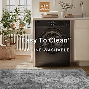 GENIMO Runner Rugs 2x5 Non Slip Hallway Runner Rug, Machine Washable Low Pile Lightweight Mat for Living Room, Entryway, Bedroom, Kitchen and Passage, Gray