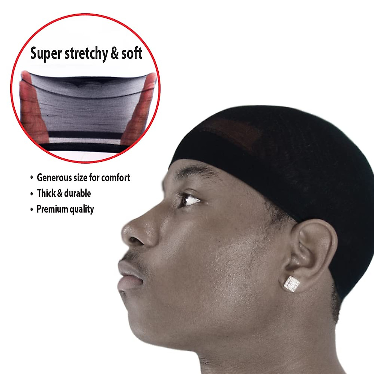 24 Pcs Wave Cap Stocking Caps Stretch Compression Long Lasting Lightweight Comfortable Fit Durable Mens Dome Cap Loc Cap Sleeping Hair Caps Wave Caps for Men (Black - 12 Pack of 2 Pcs)