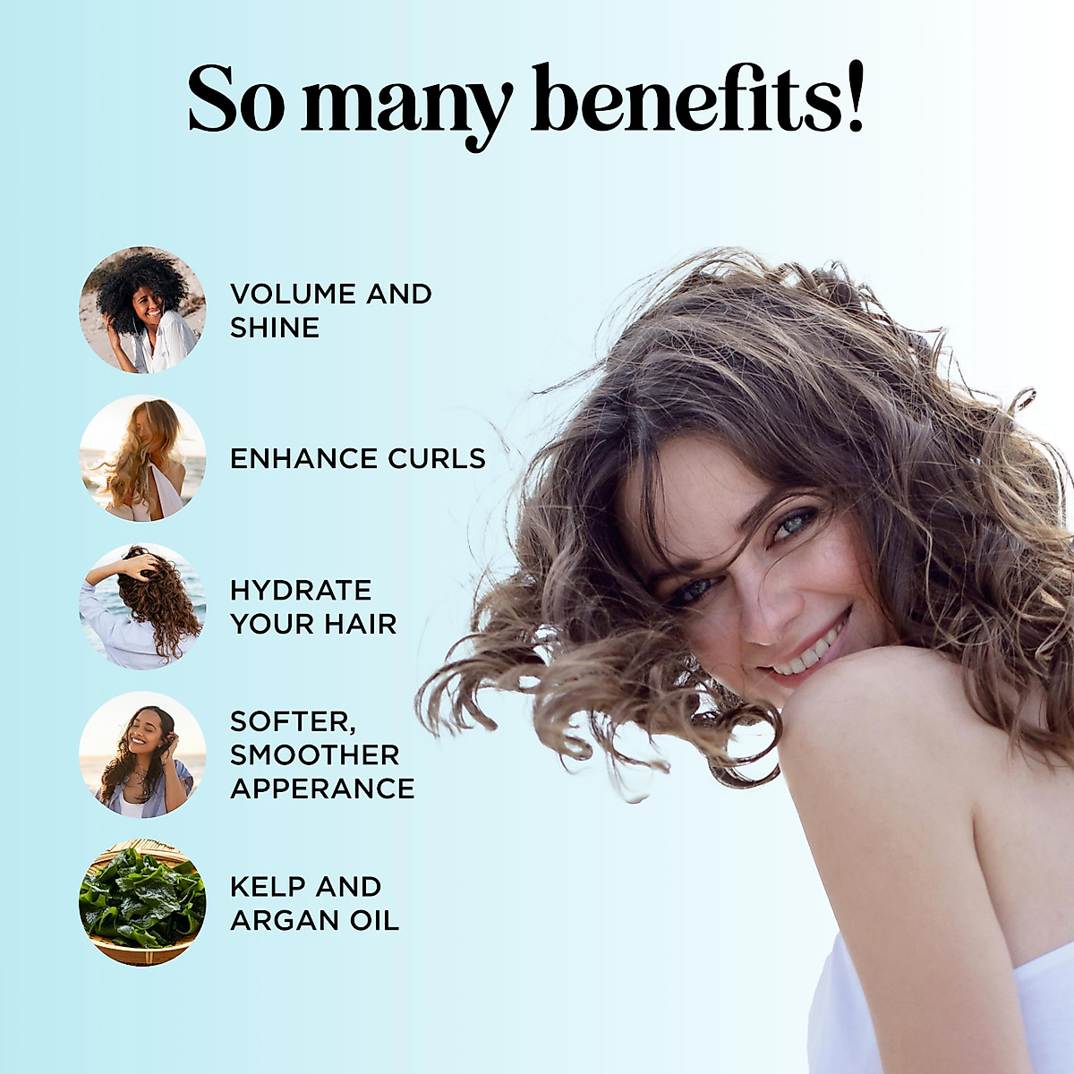 Sea Salt Spray for Hair Volume - Beach Waves Sea Salt Hair Texture Spray for Hair Volumizer - Women and Mens Hair Spray for Hair Styling Extra Hold - Non Sticky Beach Hair Curls Texturizing Spray