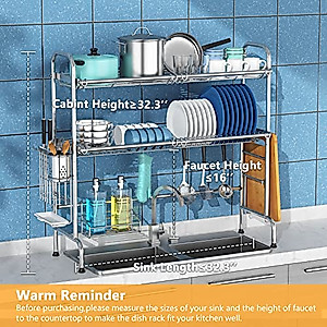 KETAZERO Over The Sink Dish Drying Rack, 2 Tier Stainless Steel Dish Drainer Rack with Cutting Board Holder Help You Save More Counter Space