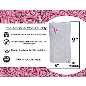 The Breast and Chest Buddy Mastectomy Pillow and Seatbelt Cushion for Mastectomy and Breast Reconstruction Sites Gray with Pink Ribbon