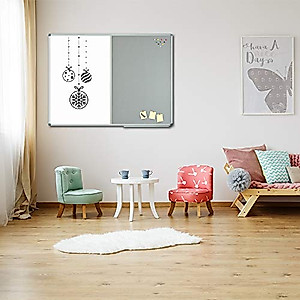 JILoffice Dry Erase Whiteboard / Grey Felt Bulletin Combination Board, Combo Board 48 x 36 Inch, Silver Aluminum Frame Wall Mounted Board for Office Home and School