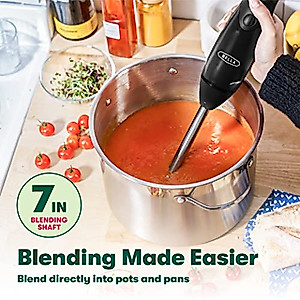 BELLA Immersion Hand Blender, Cordless Portable Mixer with Whisk Attachment - Electric Handheld Juicer, Shakes, Baby Food and Smoothie Maker, Stainless Steel, Black
