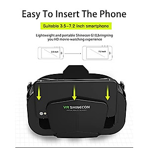 VR SHINECON Virtual Reality VR Headset 3D Glasses VR Goggles for TV, Movies & Video Games, Compatibale iOS & Android Smartphone Within 4.7-7 inch Screen, Black
