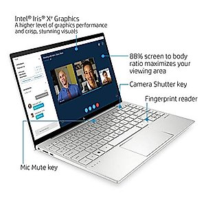 HP ENVY 13 Laptop, Intel Core i7-1165G7, 8 GB DDR4 RAM, 256 GB SSD Storage, 13.3-inch FHD Touchscreen Display, Windows 10 Home With Fingerprint Reader, Camera Kill Switch (13-ba1010nr, 2020 Model)