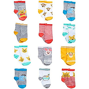 Disney Baby Boys Socks - 12 Pack Soft Newborn Baby Socks Character Prints - Cute Newborn and Infant Socks (0-24M), Size 0-6 Months, Winnie the Pooh