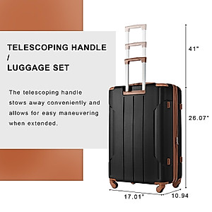 Merax Luggage Set 3 Piece Expandable Lightweight Spinner Suitcase with Corner Guards (Black brown, 20/24/28)