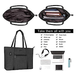 MOSISO USB Port Laptop Tote Bag for Women,Compatible with MacBook Air 15 inch M3 M2/Pro 16 M4 M3 M2 M1,15-15.6 inch Notebook, Work Travel Business Computer Bag with Small Purse, Black