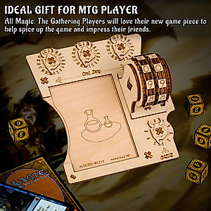 Commander EDH Command Zone Tray with Life Counter Wooden Compatible with Magic The Gathering, MTG