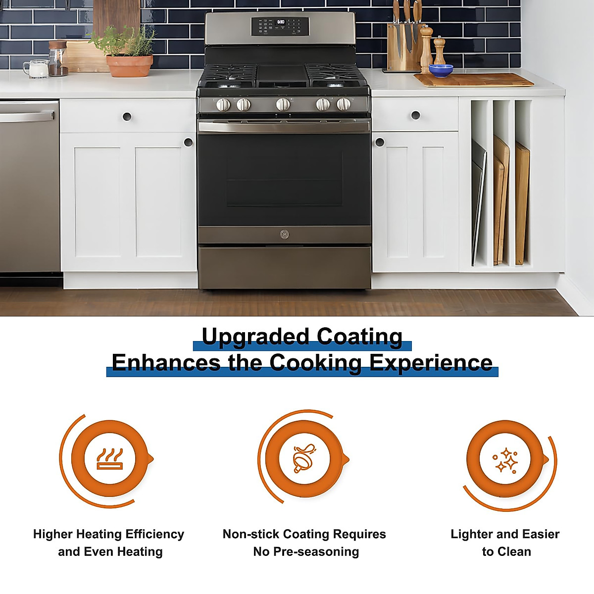 UPGRADED WB31X24738 Griddle Replacement for GE Appliance Gas Stove, Range Aluminum Non-stick Griddle, Stove Top Griddle for GE Center Part, Polished Smooth Surface, Food-grade Coating Nonstick Griddle