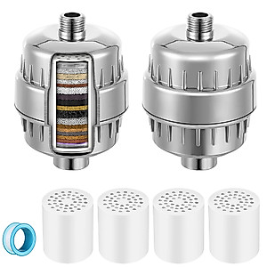 Enhon 20 Stage Shower Head Filters for Hard Water, 2 Pcs Shower Water Softener Filters with 4 Replacement Cartridges to Remove Chlorine Fluoride Heavy Metals for Dry Skin, Hair, Eczema