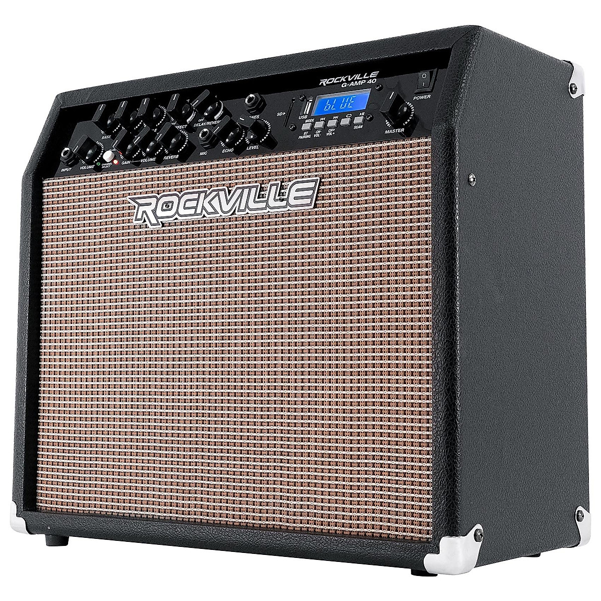 Rockville G-AMP 40 Guitar Amplifier 10" Speaker/Bluetooth/Mic in/USB/Footswitch,Black
