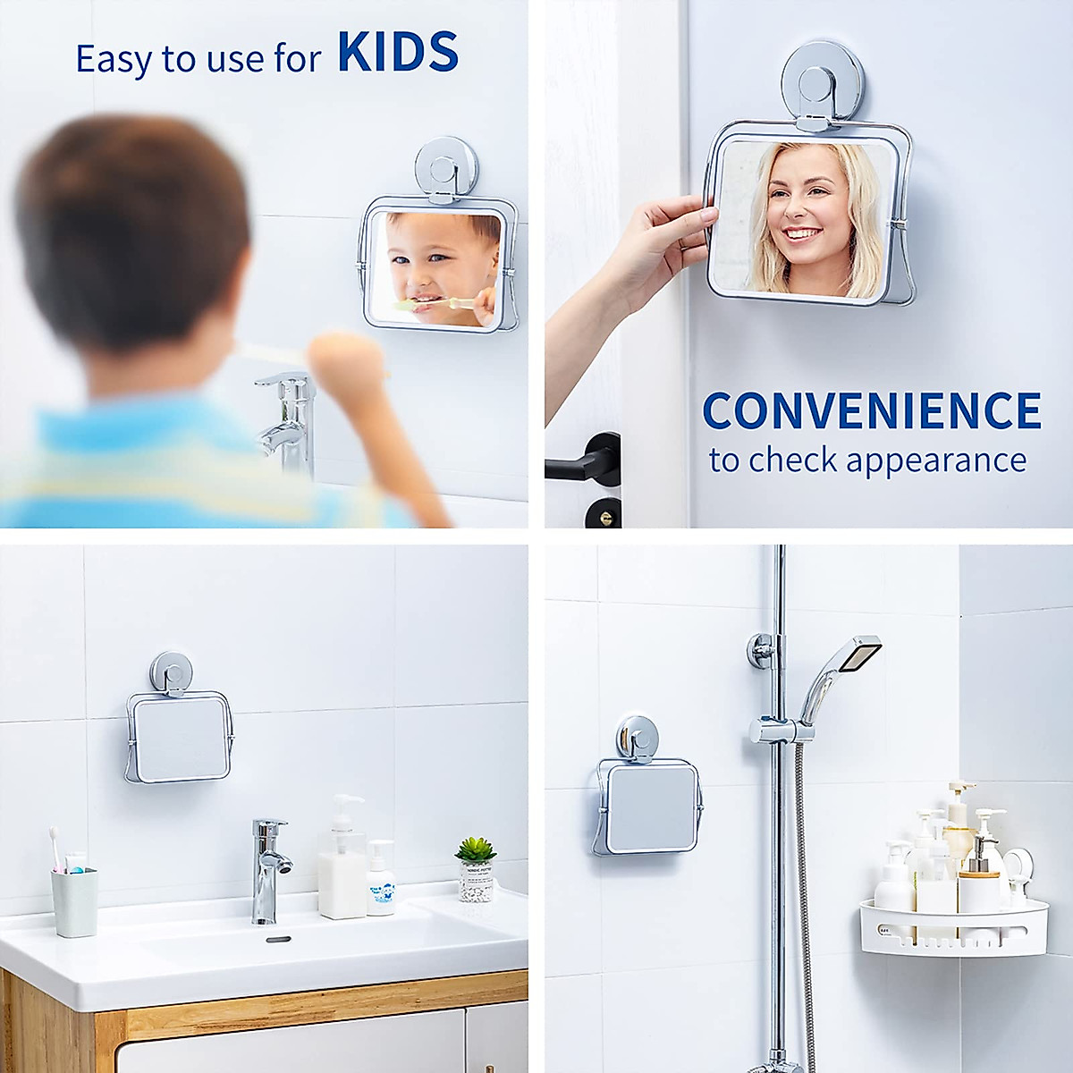 SWAMTIK Shower Mirror Shower Mirror Fogless for Shaving No Fog Shower Mirror 360 Degree Swivel Waterproof Large Shower Mirror Rust Resistant Shower Mirror Fogless for Bathroom NO Drilling Chrome