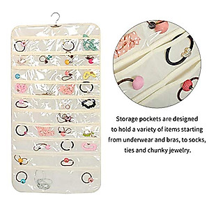 SZFY Hanging Jewelry Organizer, Wardrobe Necklaces Bracelets Earrings Accessories Organizer, 80 Pocket Organizer for Holding Jewelries - Beige