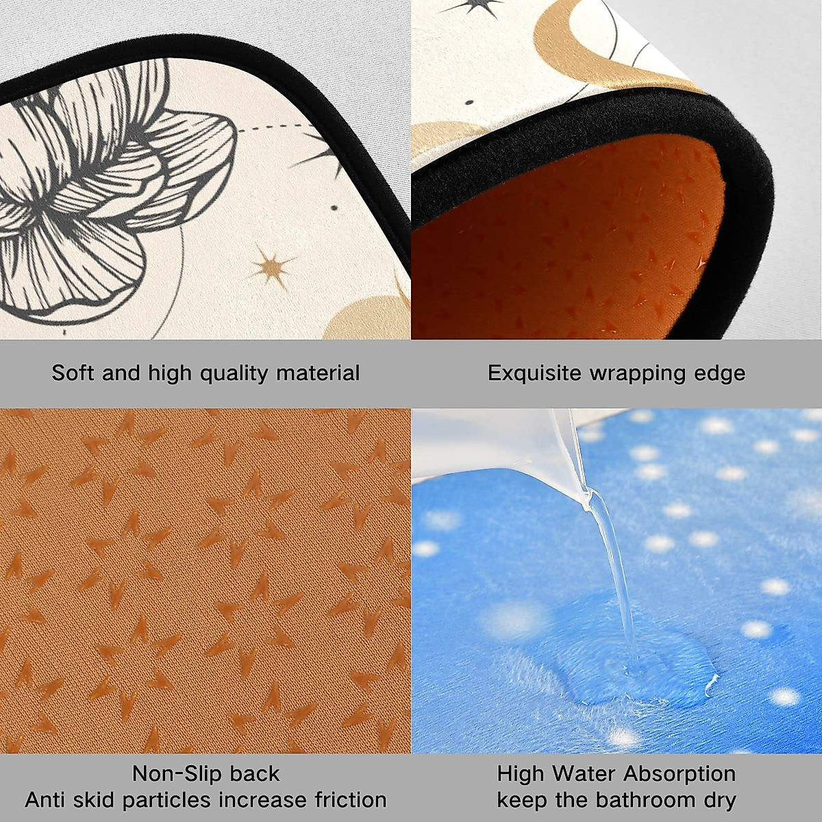 NFMILI (Boho Floral Moon) Kitchen Mat 2 PCS Cushioned Anti-Fatigue Kitchen Rug, Waterproof Non-Slip Floor Mats Thick Ergonomic Comfort Standing Mat for Kitchen Sink Laundry Room Bedroom Living Room