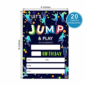 Bounce House Birthday Invitations, Jumping Birthday Party Invites Decorations, Kids Adults Trampoline Birthday Party and Events Supplies, 20 Fill-in Invites Cards with Matching Envelopes（YQK-025）