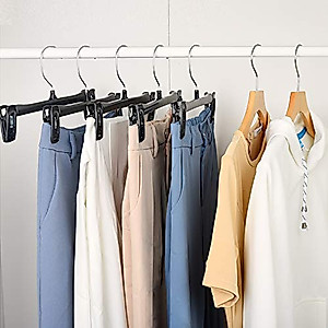 HOUSE DAY Pants Hangers 100 Pcs 12inch Black Plastic Skirt Hangers with Non-Slip Big Clips and 360 Swivel Hook, Durable Sturdy Plastic, Space-Saving Shape, Elegant for Closet Organizing