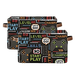 Foldable Storage Basket for Toys,Game Decorative Organizer Basket with PU Handles, Baskets for Shelves Home Closet Bedroom Living Room - 1 Pack