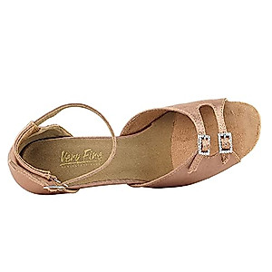 Very Fine Dancesport Shoes Ladies Latin, Salsa, Rhythm Ballroom Dance Shoes 1620 1.3 inch Low Heel & Shoe Bag (Random Color) (Brown Satin, Size 9)