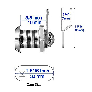 WOOCH Cabinet Cam Lock, 5/8 Inch Keyed Alike Cam Locks Secure File Drawer Door Mailbox Tool Box Dresser RV Cylinder Replacement Lock Hardware, Fits on 1/2" Max Panel Thickness (4 Pack)