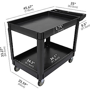 Service Utility Cart 2-Shelf Utility/Service Cart, 500-Pound Capacity, Storage Handle, for Warehouse/Garage/Cleaning/Manufacturing，45"X25"