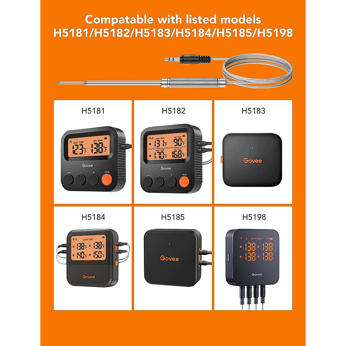 Govee Meat Thermometer 3.5mm Replacement Probes 2-Pack for Models H5181, H5182, H5183, H5184, H5185, H5198