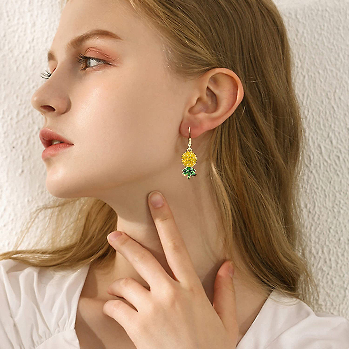 Tropical 2pcs Yellow Ruit Green Leaf Pineapple Earings Pendant Necklace Suit for Women Fashion Dangle Earings Jewellery
