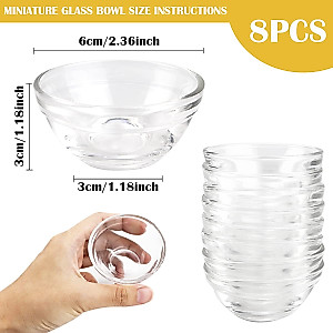 LNQ LUNIQI Set of 8 Mini Glass Bowls, 2.3 Inch Stackable Food Prep Bowls Multipurpose Clear Glass Serving Bowls for Kitchen Prep, Dessert, Dips, Candy