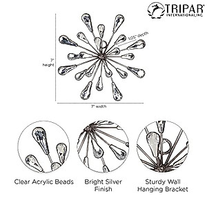 TRIPAR Small 7" DIA Silver Starburst Wall Decor Art - Made with Clear Acrylic Beads, Sparkly Metal Wall Decal Burst, Easy Mount
