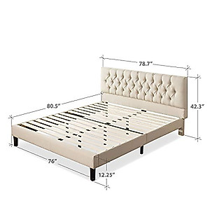ZINUS Misty Upholstered Platform Bed Frame, Mattress Foundation, Wood Slat Support, No Box Spring Needed, Easy Assembly, Taupe, King