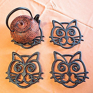 Cat Trivet - Black Cast Iron - for Kitchen & Dining Table - More Than One Makes a Set for Counter, Wall Art or Decoration Accessory - Housewarming & Cat Lover Gifts - 6.6 by 6.3 in