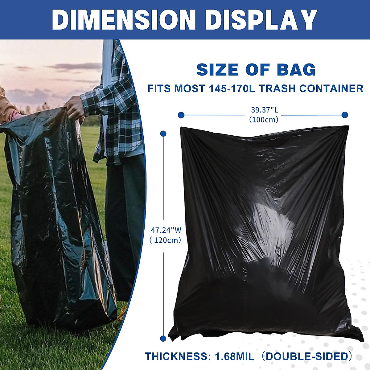 Large Contractor Trash Bags 40-45 Gallon - 100 Count Heavy Duty Black Garbage Bags Unscented Thick Commercial Trash Can Liners for Construction Industrial Yard Outdoor Lawn and Leaf